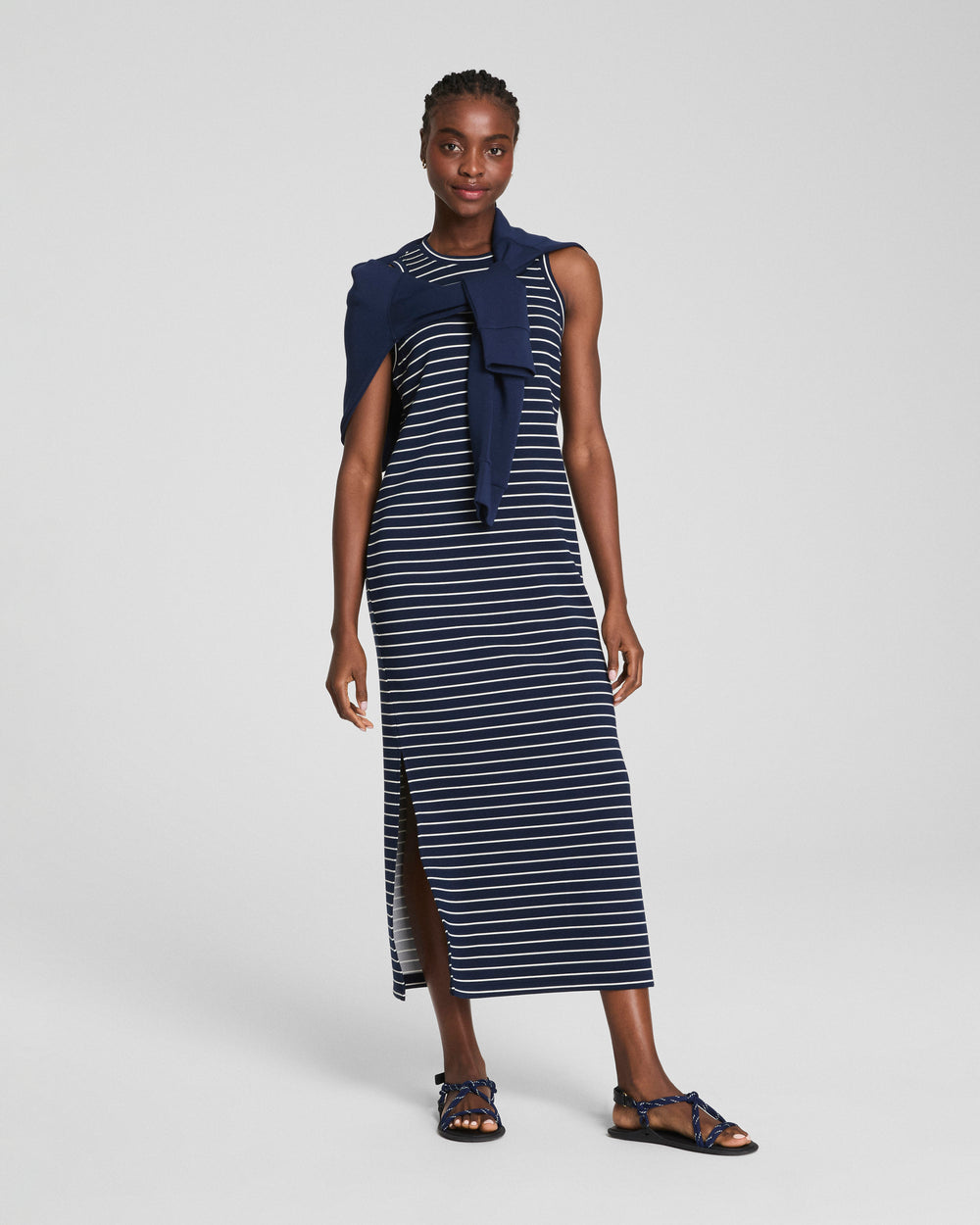Spanx AirEssentials Sleeveless Maxi Dress in Timeless Navy Stripe ...
