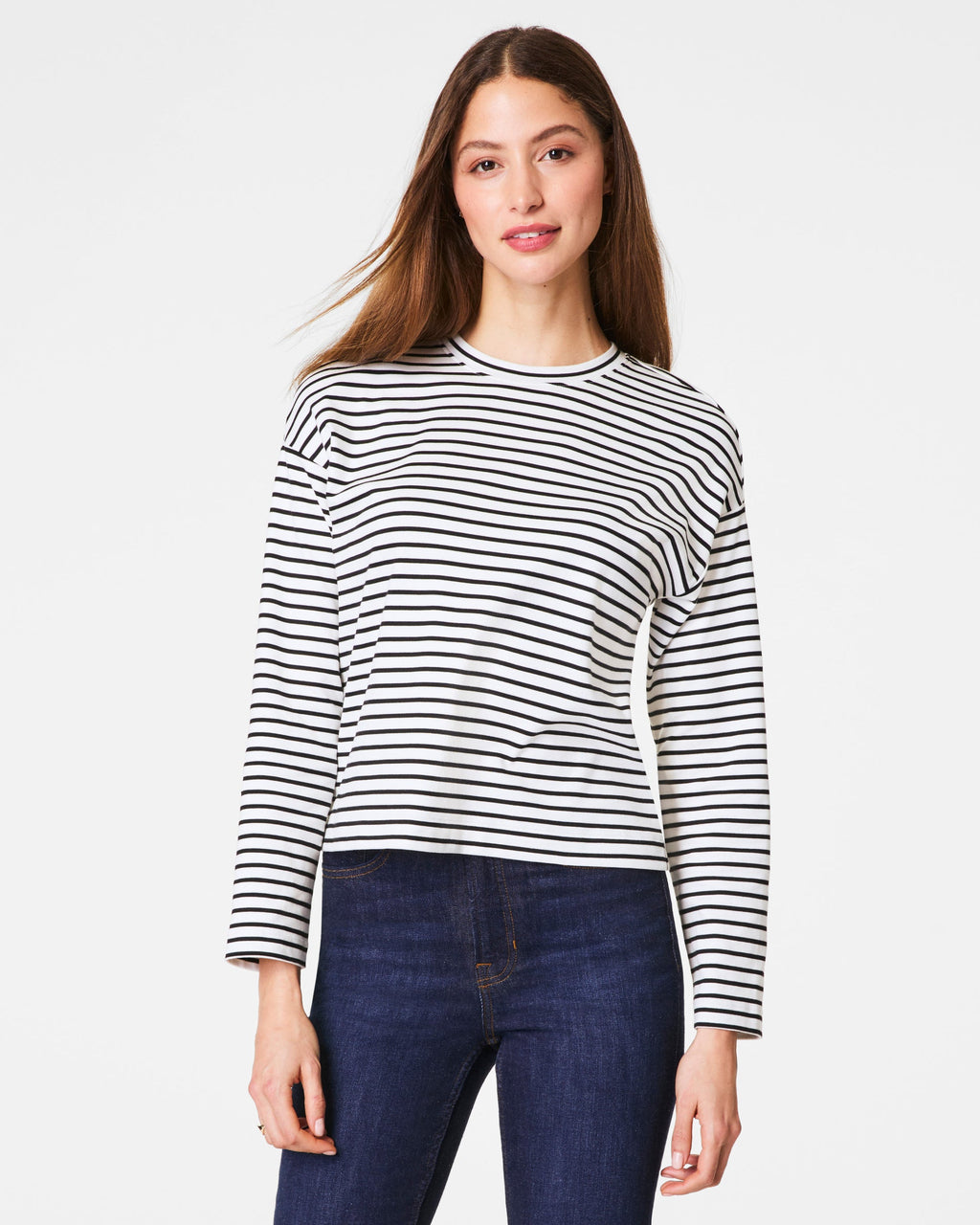 Spanx Long Sleeve Side Slit Top in Classic Black Stripe – Poppy's of ...