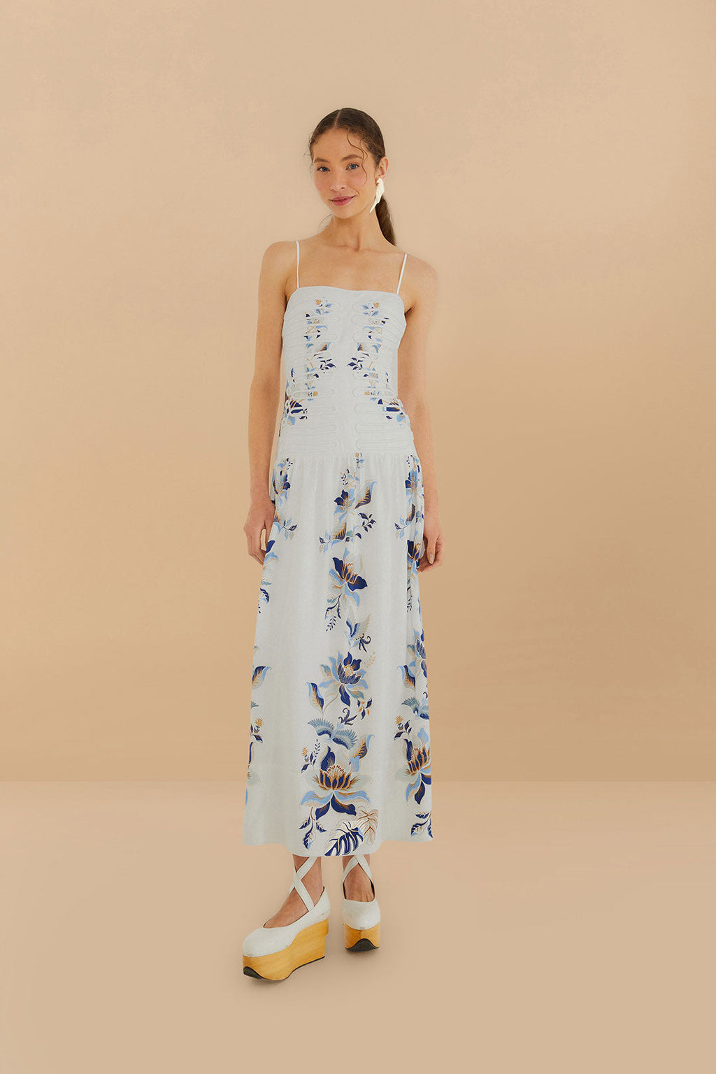 Farm Rio Mystic Blue Lotus Dreamscape Midi Dress in Off White – Poppy's ...