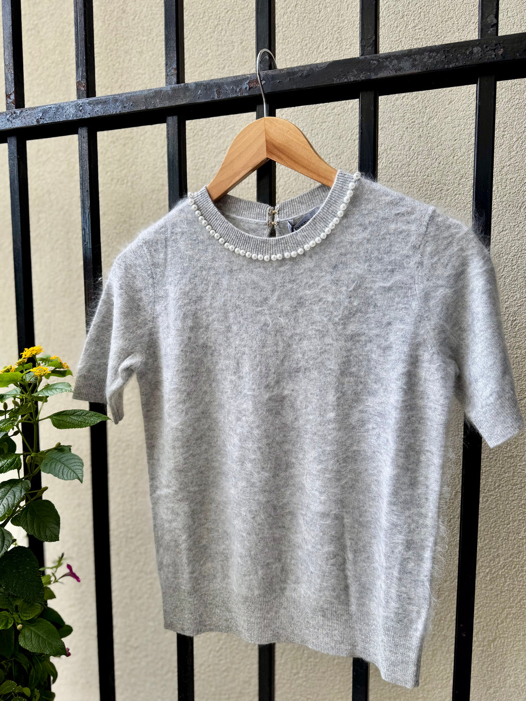 Pearl Neck Sweater in Grey – Poppy's of Atlanta