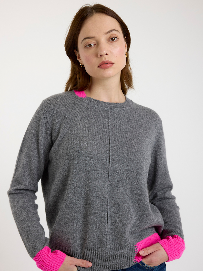 Brodie Cashmere Colour Pop Maya Sweater in Grey/Pink – Poppy's of Atlanta