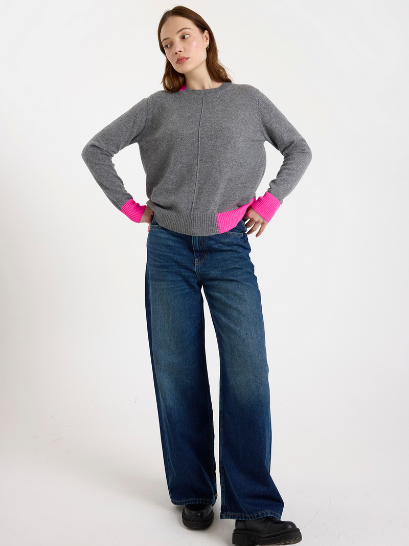Brodie Cashmere Colour Pop Maya Sweater in Grey/Pink – Poppy's of Atlanta