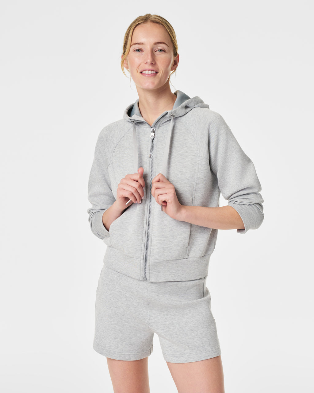 Spanx AirEssentials Full Zip Hoodie in Light Heather Grey – Poppy's of ...